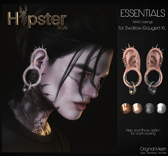 Second Life Marketplace - [Hipster Style] Essentials MALE Earrings for ...